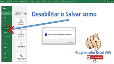 Como Desabilitar O Salvar Como Do Excel Youtube