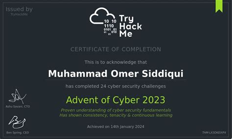 Adventofcyber2023 Tryhackme Cybersecurity Alwayslearning Omer Siddiqui