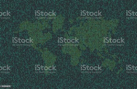 세계 지도의 실루엣의 형태로 16 진수 컴퓨터 코드입니다 진한 녹색 배경에 녹색 기호입니다 추상적인 배경입니다 해커 공격입니다 생성 된 컴퓨터 코드 개념 0에 대한 스톡