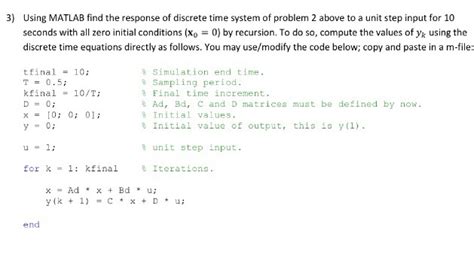 3 using matlab find the response of discrete time