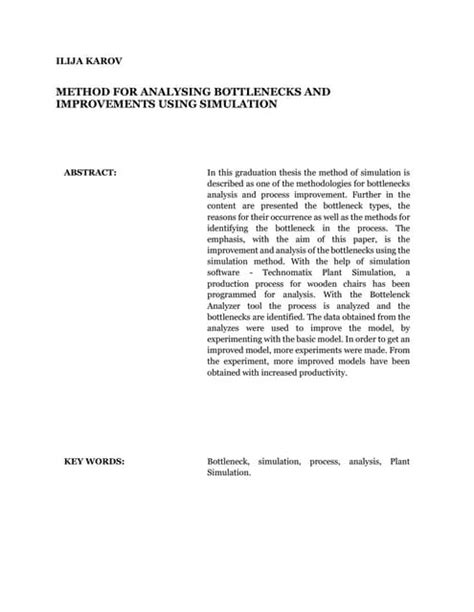 Method For Analysing Bottlenecks And Improvements Using Simulation