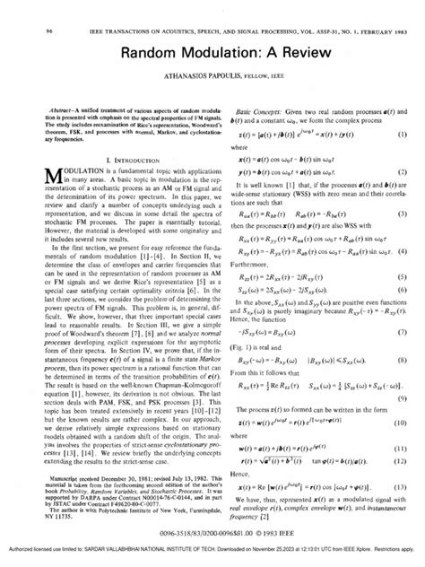Random Modulation A Review Pdf Spectral Density Frequency Modulation