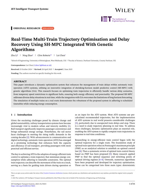 Pdf Real‐time Multi‐train Trajectory Optimisation And Delay Recovery