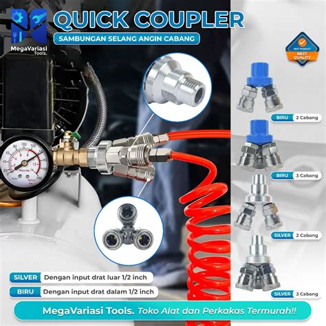 Jual Quick Coupler Female Cabang 2 Kopler Quick Lubang 2 Coupling Sambungan Angin Kompresor 3