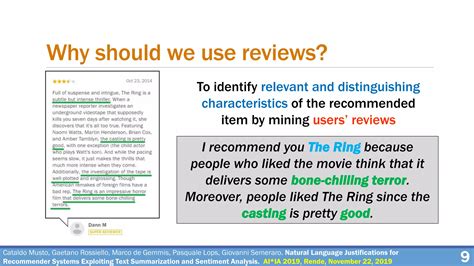 Natural Language Justifications For Recommender Systems Exploiting Text