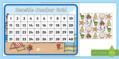 Seaside Themed 1 To 40 Number Grid Twinkl