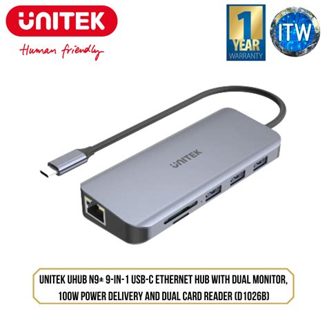 Unitek UHUB N9 9 In 1 USB C Ethernet Hub With Dual Monitor 100W Power Delivery And Dual Card