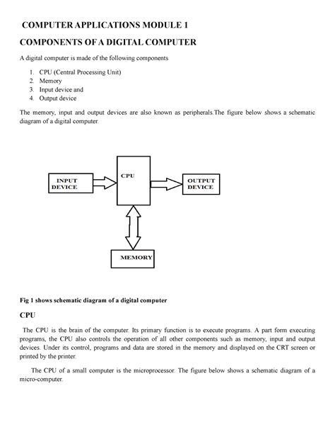 Component Of A Digital Computerdocx Computer Applications Module 1