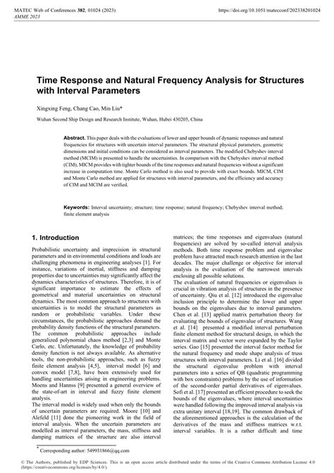 Pdf Time Response And Natural Frequency Analysis For Structures With Interval Parameters