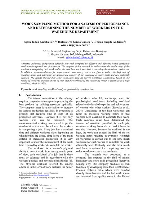 Pdf Work Sampling Method For Analysis Of Performance And Determining The Number Of Workers In