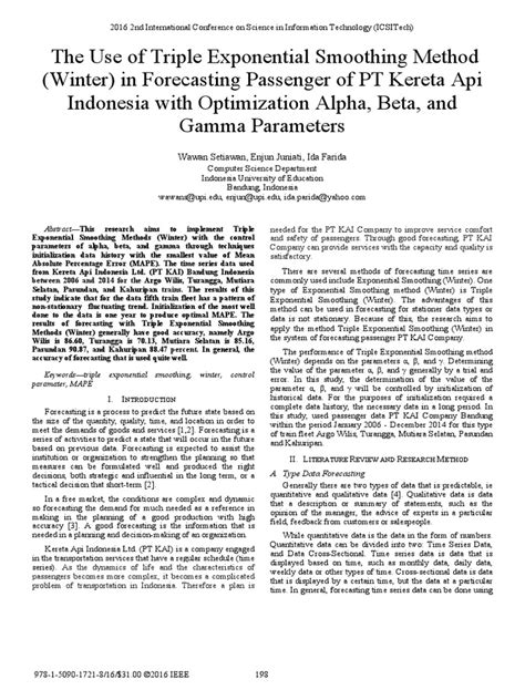 The Use Of Triple Exponential Smoothing Method Pdf Forecasting