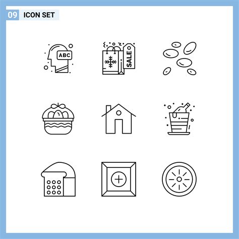 Pack Of 9 Creative Outlines Of Apartment Nature Hematology Egg Basket Editable Vector Design