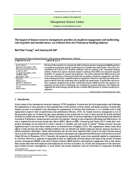 Pdf The Impact Of Human Resource Management Practices On Employee Engagement And Moderating