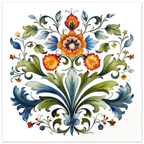 Rosemaling Watercolor Art Print Norwegian Scandinavian Floral Folk