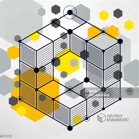 엔지니어링 기술 벡터 노란색 벽지 3d 큐브와 라인으로 만든 꿀 빗으로 만든 엔지니어링 기술 벽지 추상적인 기술 배경입니다 0명에 대한 스톡 벡터 아트 및 기타 이미지