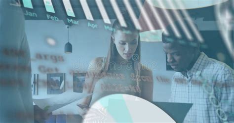 Business Data Analysis Image Over Diverse Colleagues Collaborating In Modern Office Stock Image