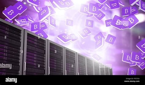 Woman With Computer Servers And Bitcoin Icons Stock Photo Alamy