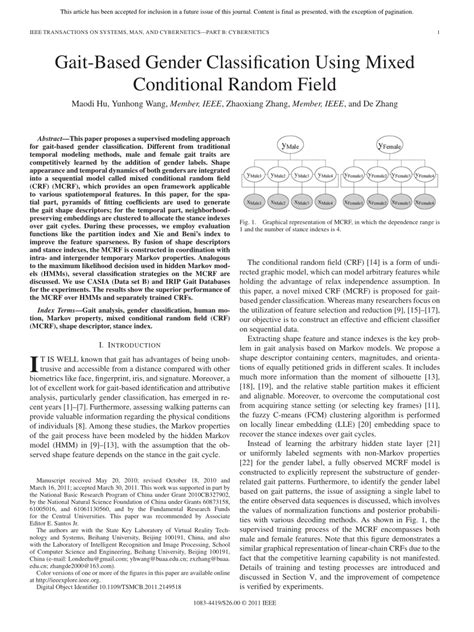 Pdf Gait Based Gender Classification Using Mixed Conditional Random Field