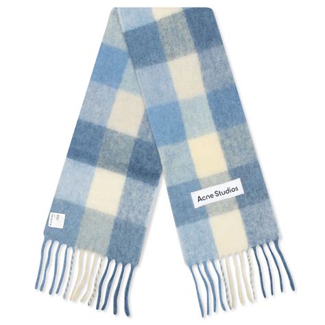 Mohair Checked Scarf Light Blue White Feature
