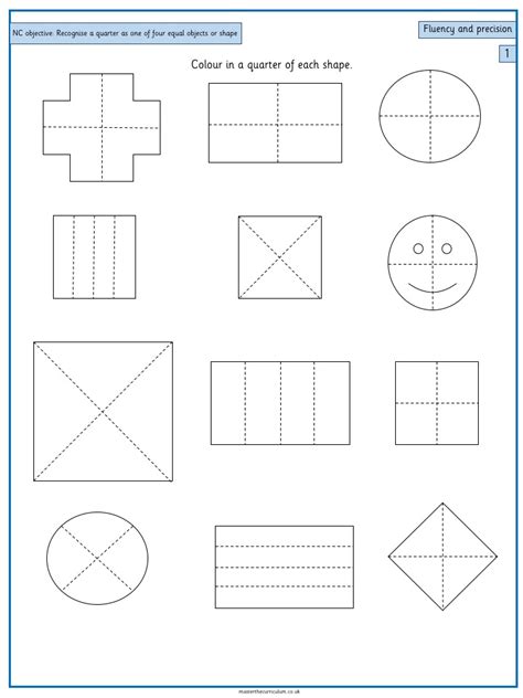 Year 1 Recognise A Quarter As One Of Four Equal Objects Or Shape 2