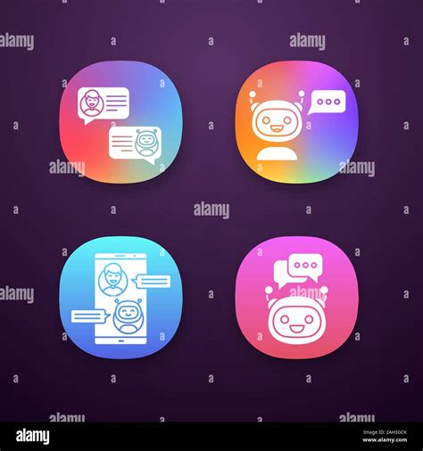 Chatbots App Icons Set Uiux User Interface Virtual Assistants
