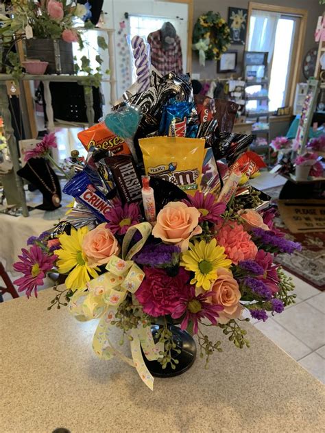 Delightful Candy Bouquet With Fresh Flowers