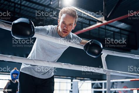 피곤한 젊은 남자 에 흰색 셔츠와 보호 장갑 권투 반지의 매듭에 기대어 25 29세에 대한 스톡 사진 및 기타 이미지 25 29세 강사 건강한 생활방식 Istock