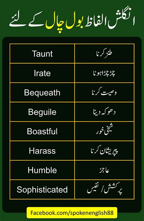 Daily Use English Vocabulary With Urdu Meaning Artofit