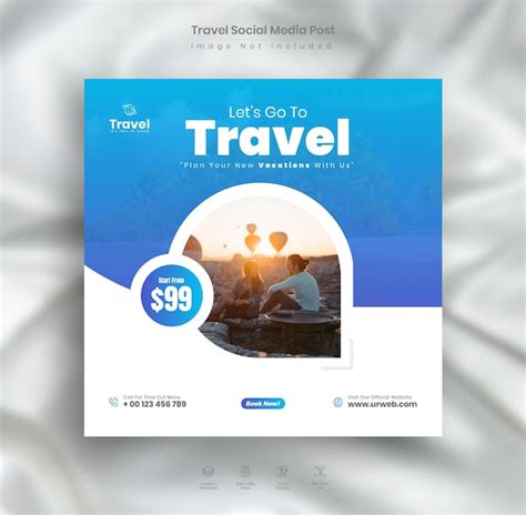 Туристическое агентство и туризм сообщение в Instagram или шаблон сообщения в социальных сетях