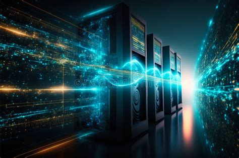 Server Room Data Center With Cinematic Lighting Generative Ai Stock Illustration Illustration