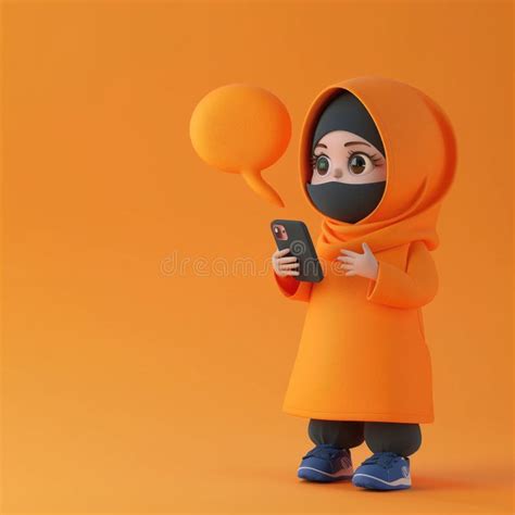 Digital Communication Animation Concept Woman In Hijab Using