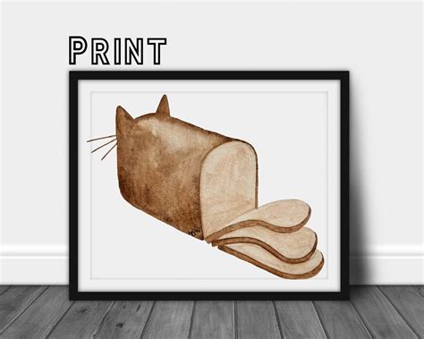 Cat Loaf Watercolor Print Brown Cat Loaf Of Bread Mash Up Wall Art