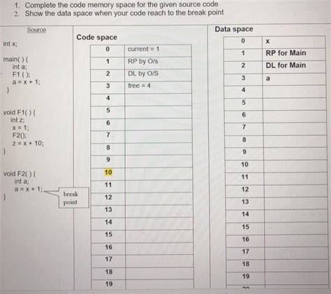 1 complete the code memory space for the given