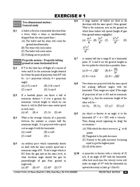 b projectile motion exercise pdf acceleration trajectory