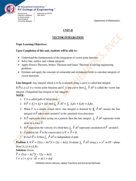Unit Ii Vector Integration New Pdf Integral Flux