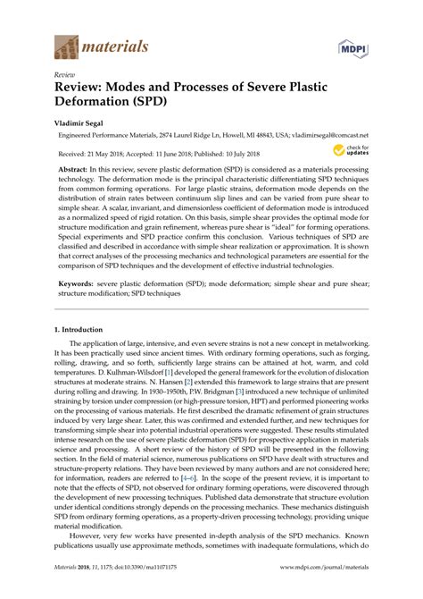 Pdf Review Modes And Processes Of Severe Plastic Deformation