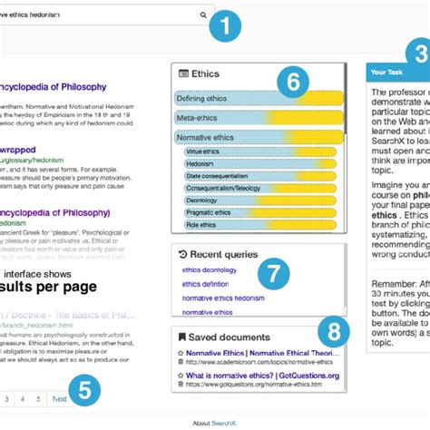 The Searchx Interface The Eight Annotated Interface Components Are