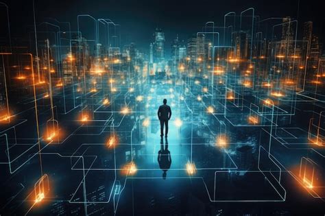 Premium Ai Image Shot Of Man Walking Data Center Database Data