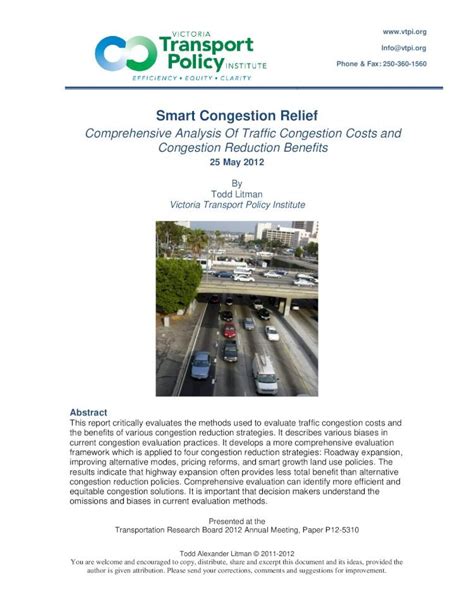 Pdf Comprehensive Analysis Of Traffic Congestion Costs And Congestion