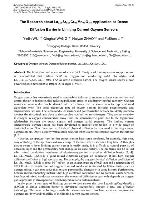 The Research About La0 75sr0 25cr0 5mn0 5o3 δ Application As Dense Diffusion Barrier In Limiting