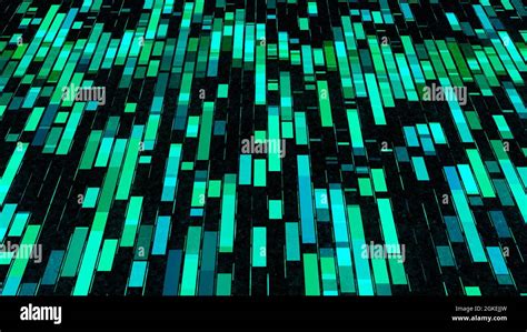 Abstract Geometric Technological Pattern With Blocks Of Data Moving On Black Background
