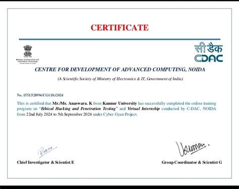 Cybersecurity Internship Ethicalhacking Penetrationtesting Cybergyan… Anaswara K