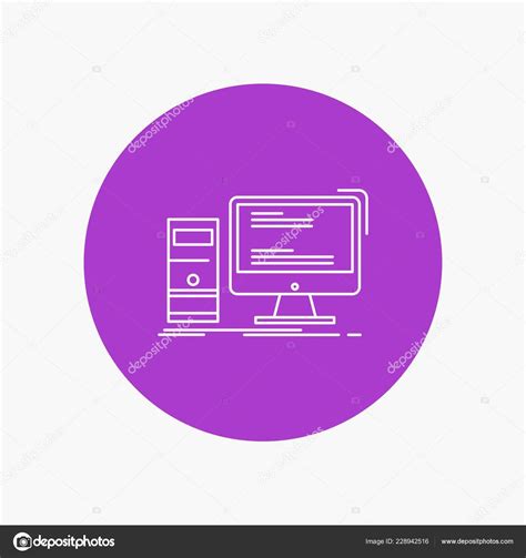 Computer Desktop Gaming Personal White Line Icon Circle Background Vector Stock Vector By