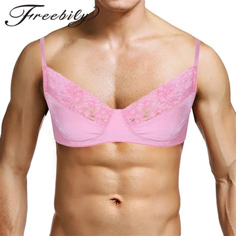 New Gay Men Sissy Lingerie Bra Bralette Smooth Fabric And Lace Wire Free Bra Top With Adjustable
