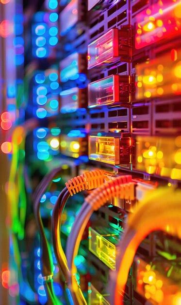 Premium Photo A Wall With Rows Of Colorful Internet Cables And Led