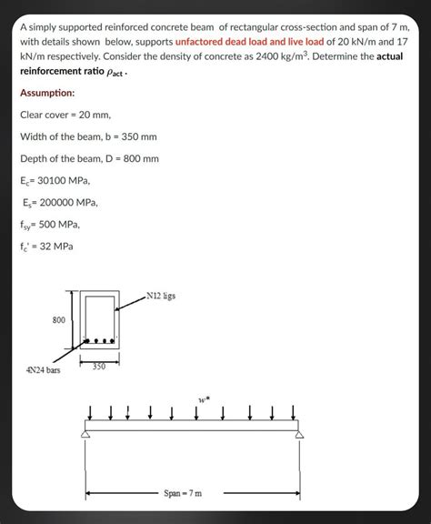 Solved A Simply Supported Reinforced Concrete Beam Of
