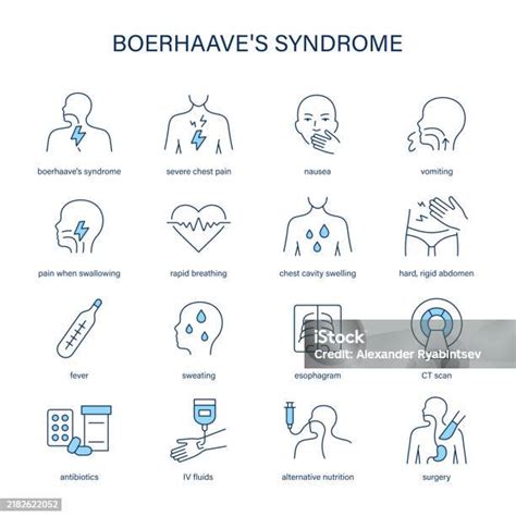 Boerhaave의 증후군 증상 진단 및 치료 벡터 아이콘 세트 의료 아이콘 숨이 참에 대한 스톡 벡터 아트 및 기타 이미지 숨이 참 아이콘 Cat 스캔 Istock