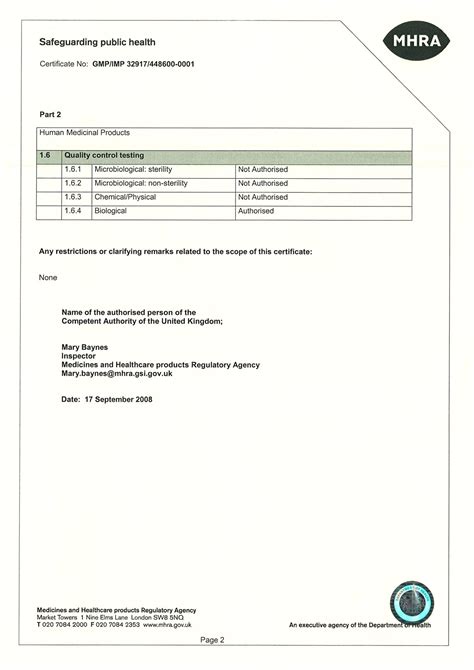 Mhra Certificate Gmp Compliance Pdf