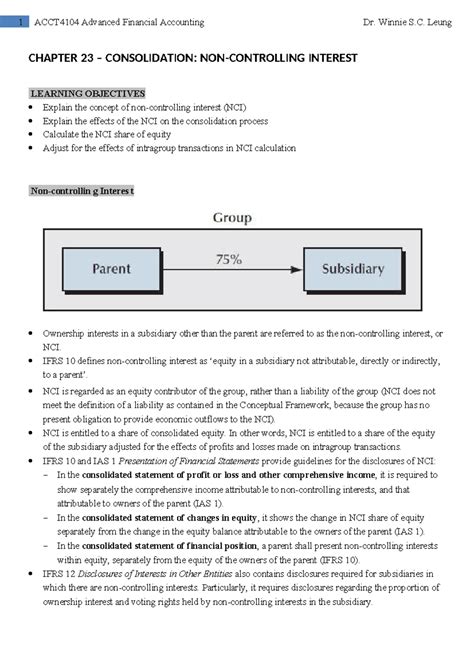 Chapter 23 Lecture Notes With Answers Chapter 23 Consolidation Non Controlling Interest