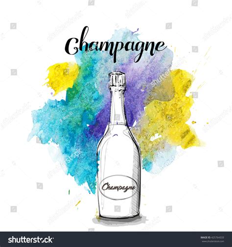 Hand Draw Champagne Bottle Vector Illustration Stock Vector Royalty